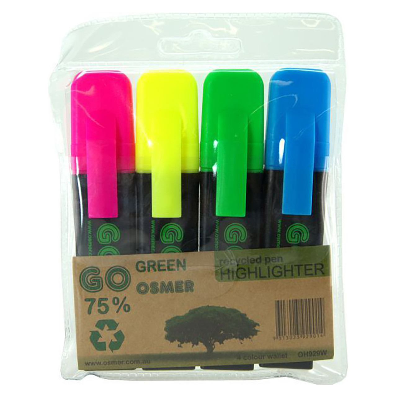 Osmer Recycled Highlighter 4 Assorted Colours | Mega Office Supplies
