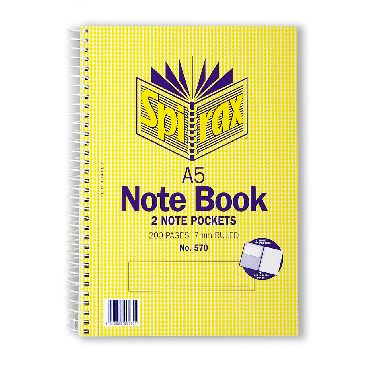 Spirax #56570 570 Spiral Notebook Side Opening with Pocket A5 200 Pages ...