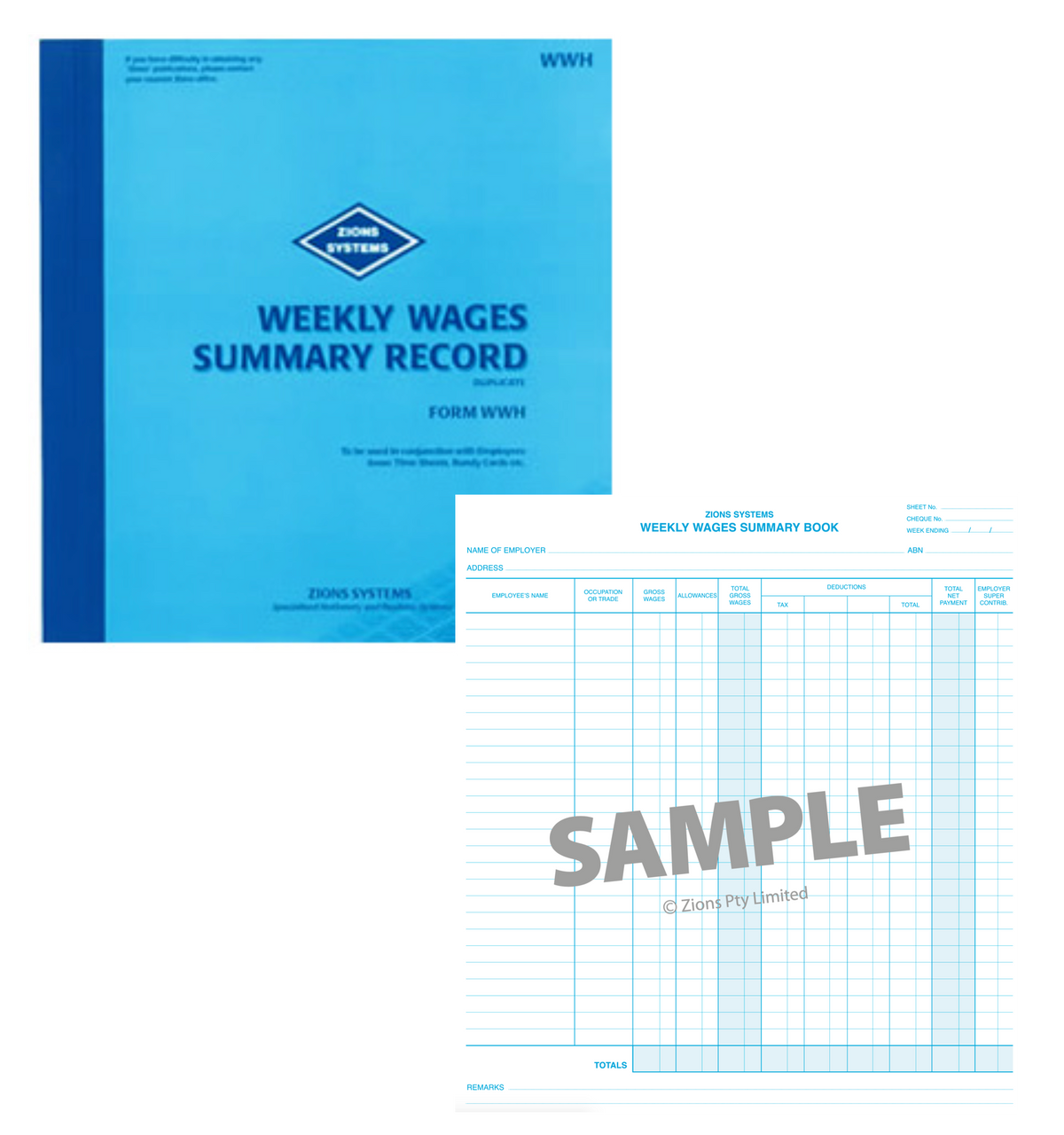 Zions WWH Weekly Wages Summary Record Book