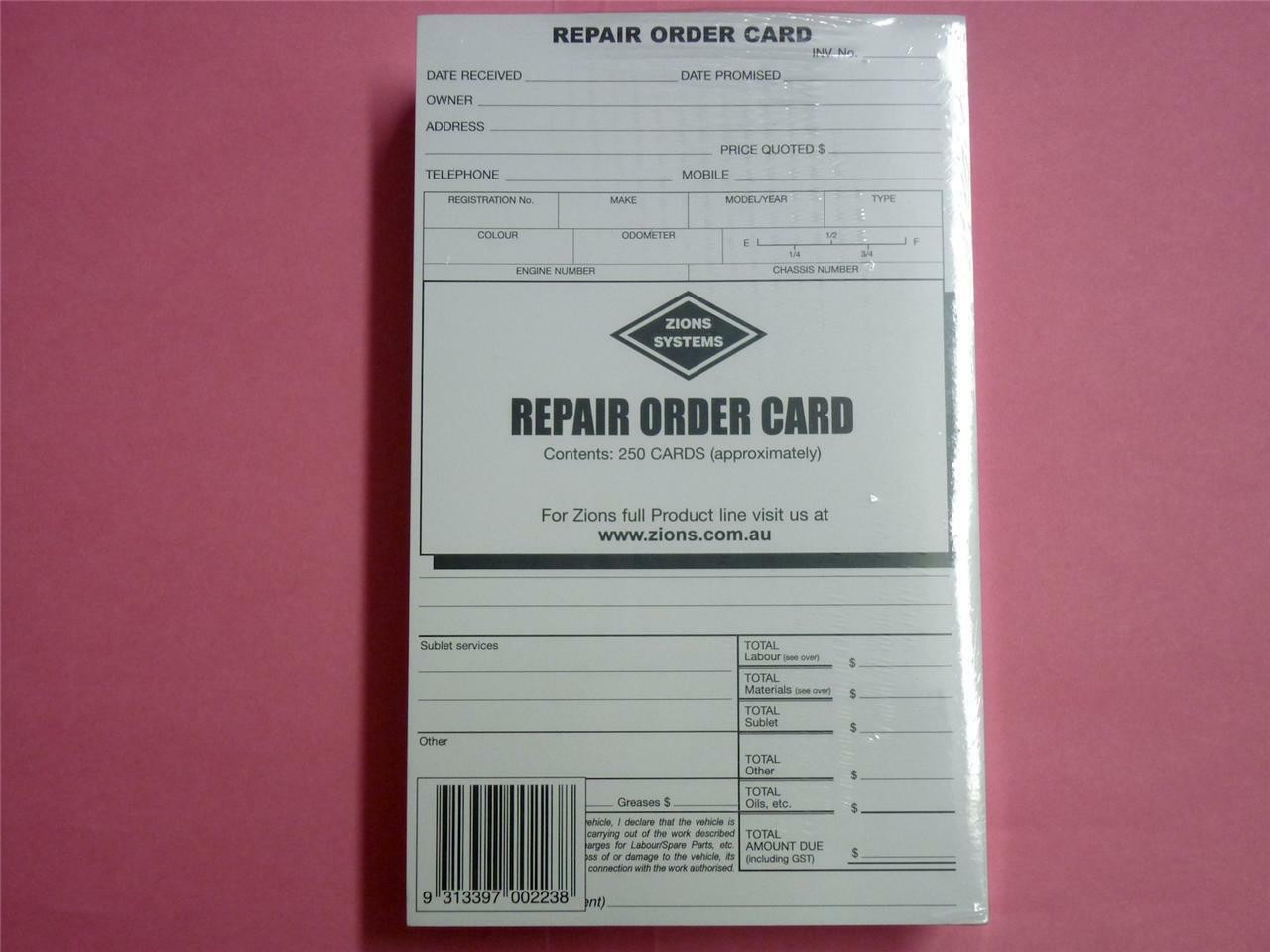 Repair Order Cards Pack 250