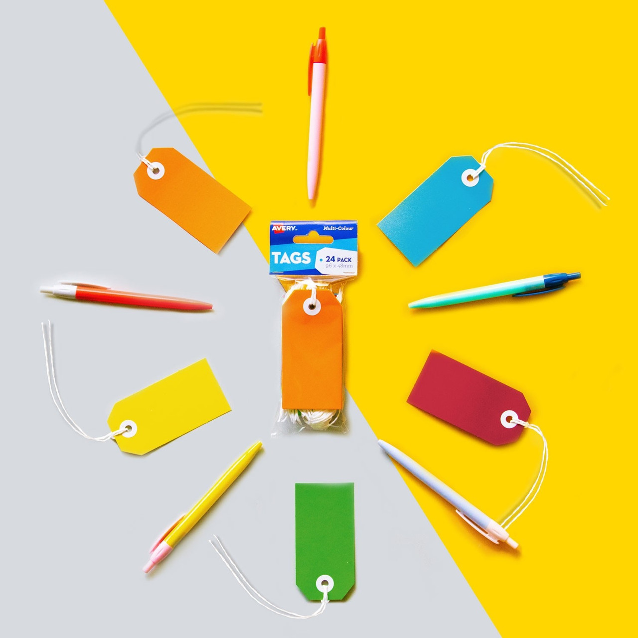 Avery Bright Multi-Colour Tags 96x48mm with String - 24/Pack | Mega ...