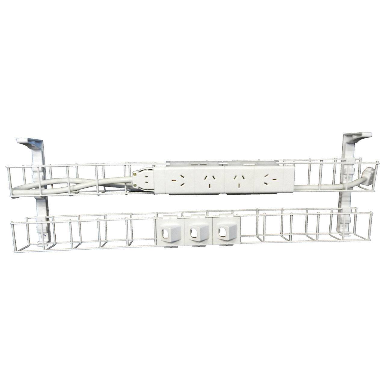 Dual Tier Cable Basket Kit 4 GPO 3 Data Tiles 950mm Black | Mega Office Supplies