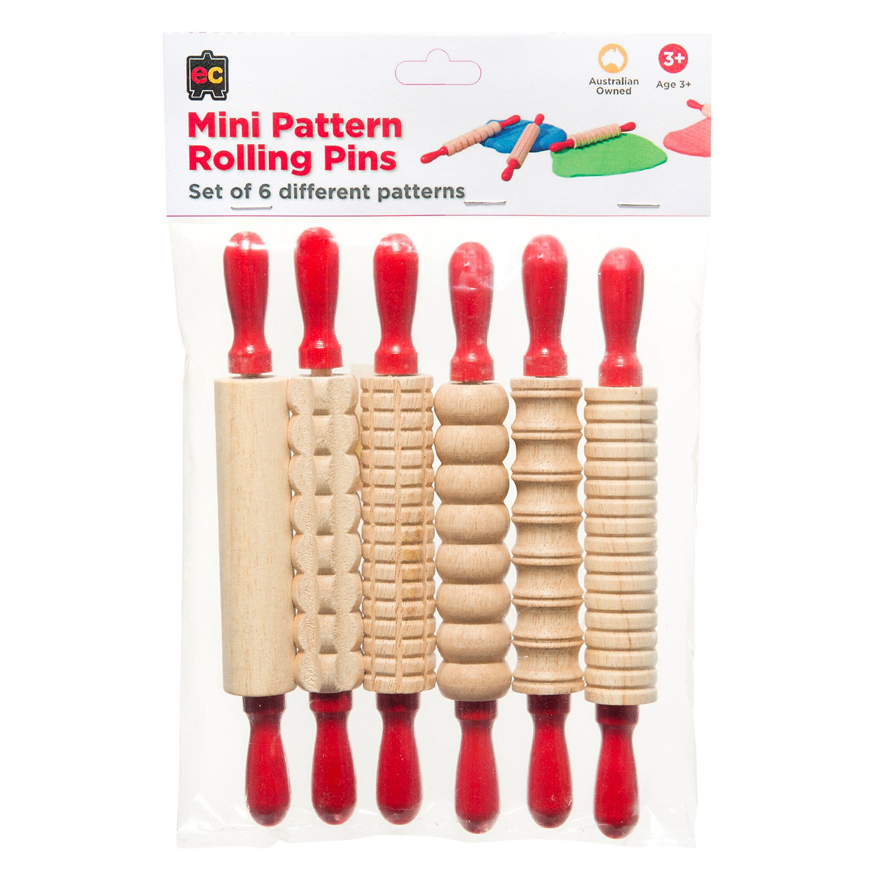 Mini Pattern Rolling Pins 19cm Set of 6 | Mega Office Supplies