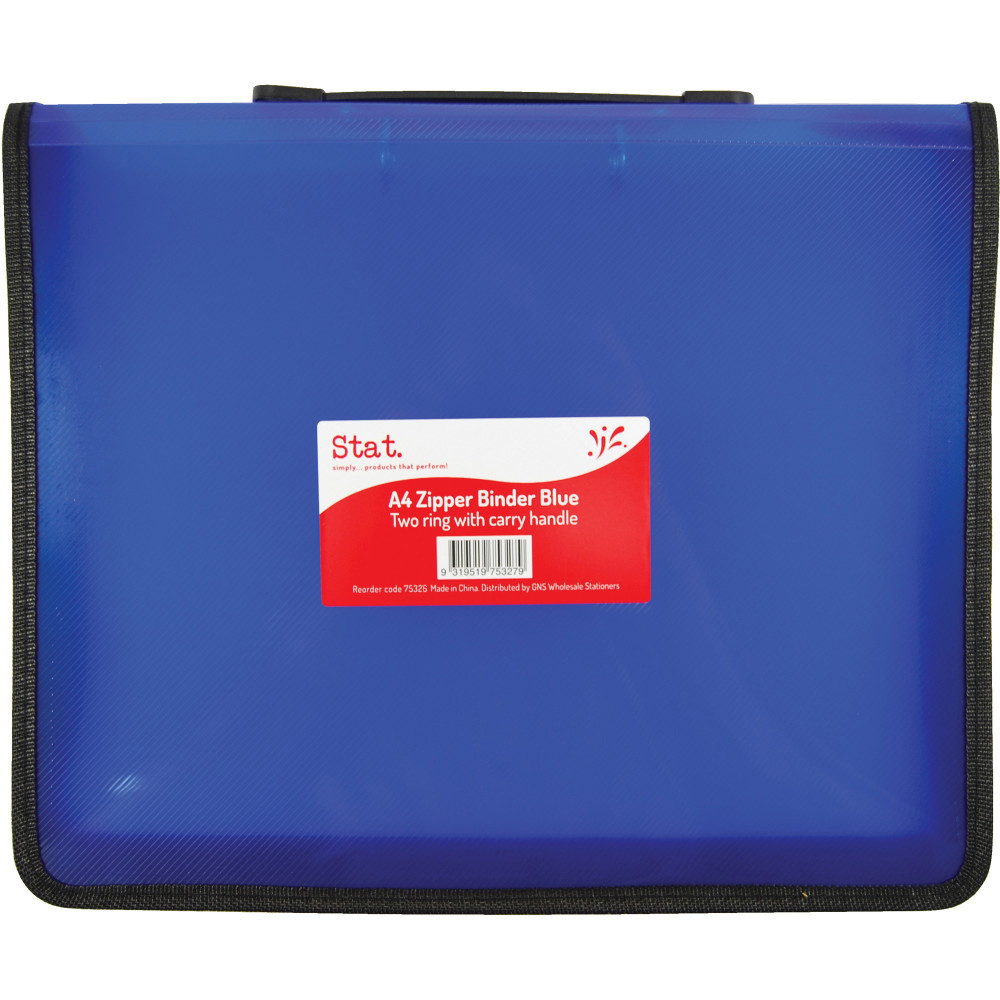 Stat. A4 2 Ring Binder with Zipper and Handle - Blue | Mega Office Supplies
