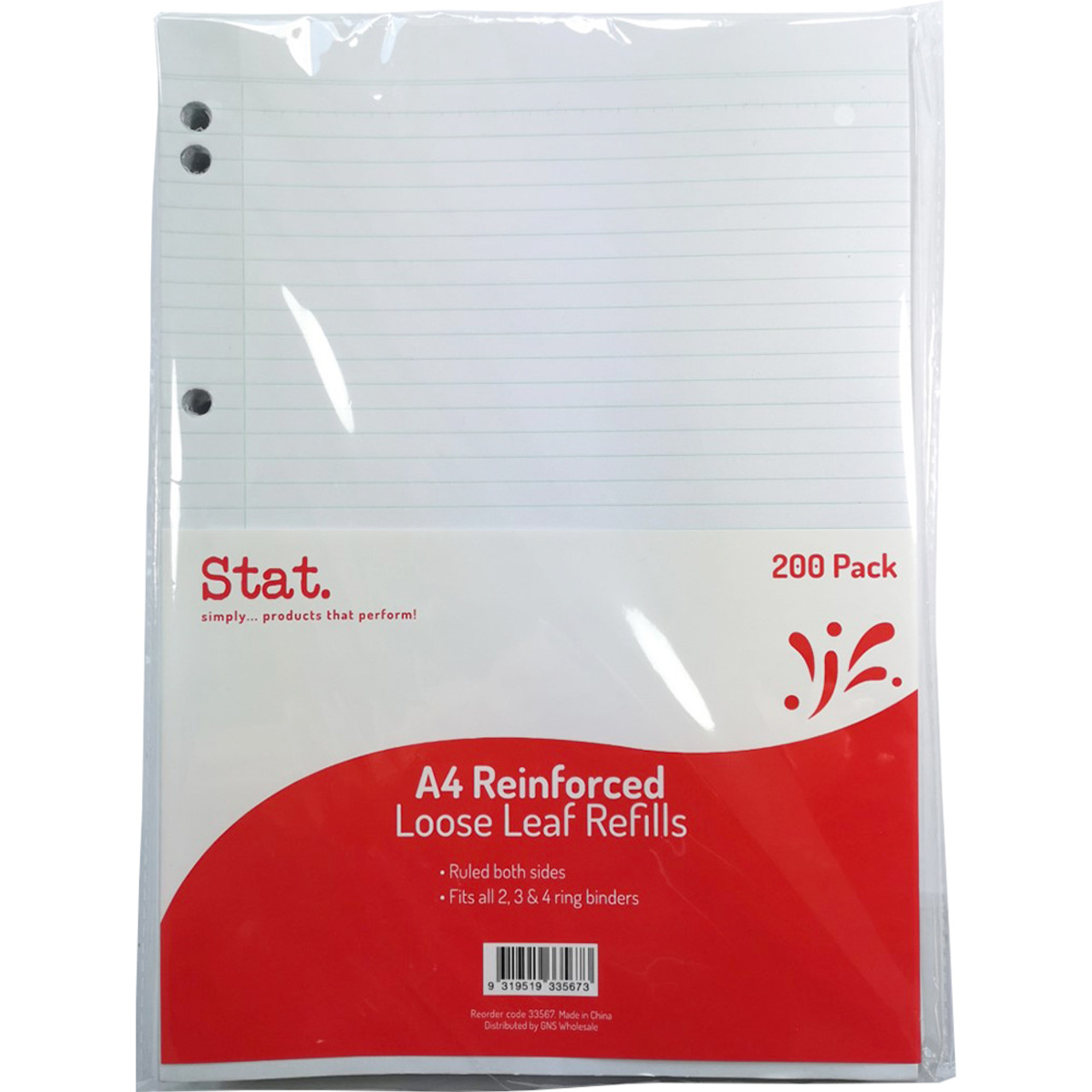 Loose leaf reinforced refills Stat A4 ruled PK200 | Mega Office Supplies
