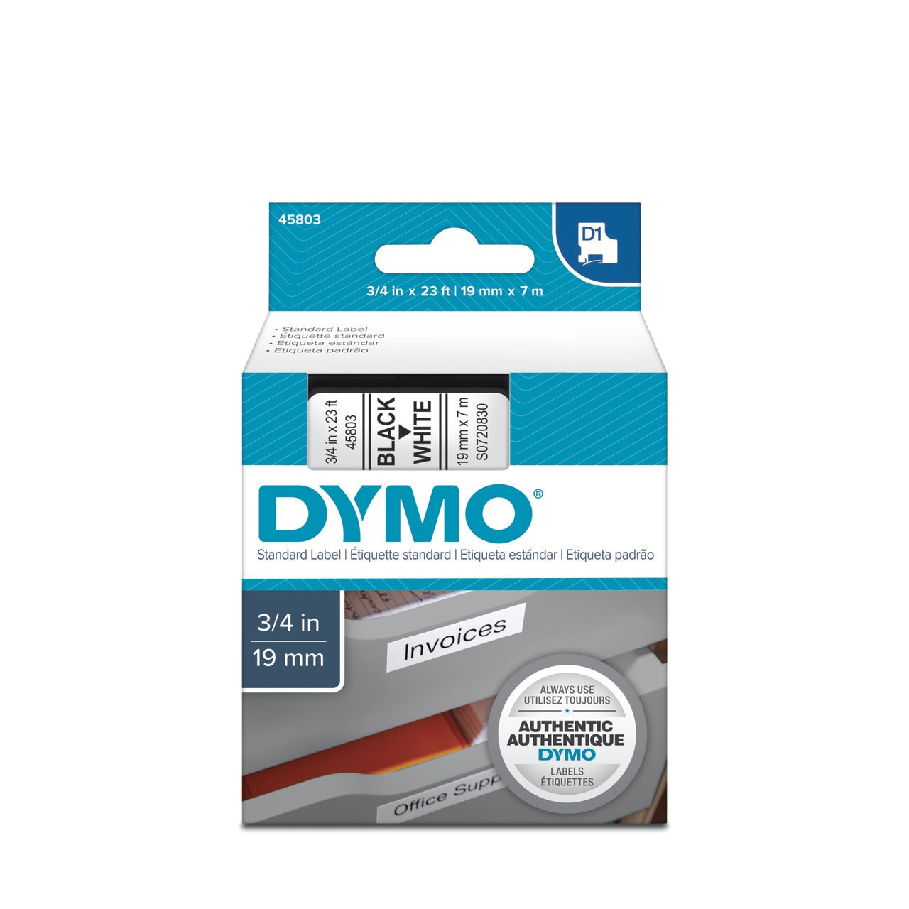 DYMO #45803 D1 Label Tape 19mmx7m Black on White (Each) | Mega Office ...