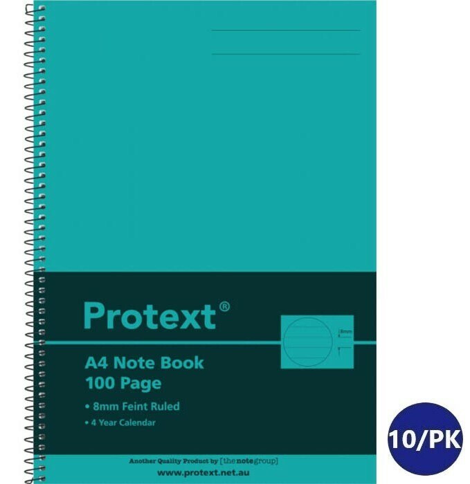 Protext A4 Spiral Notebook, 100pg, Aqua - Pack of 10 | Mega Office Supplies