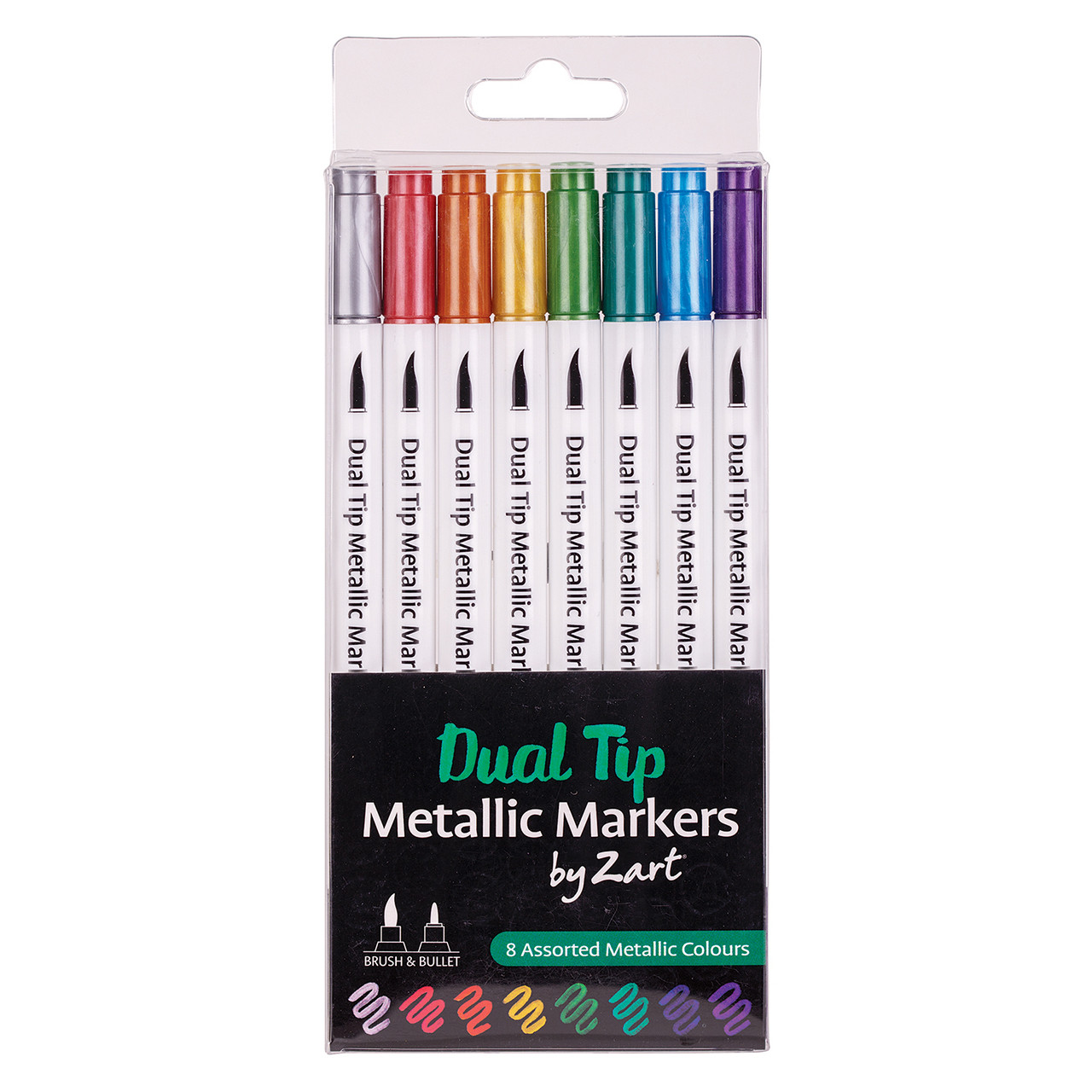 Dual Tip Metallic Markers Assorted Pack of 8 | Mega Office Supplies