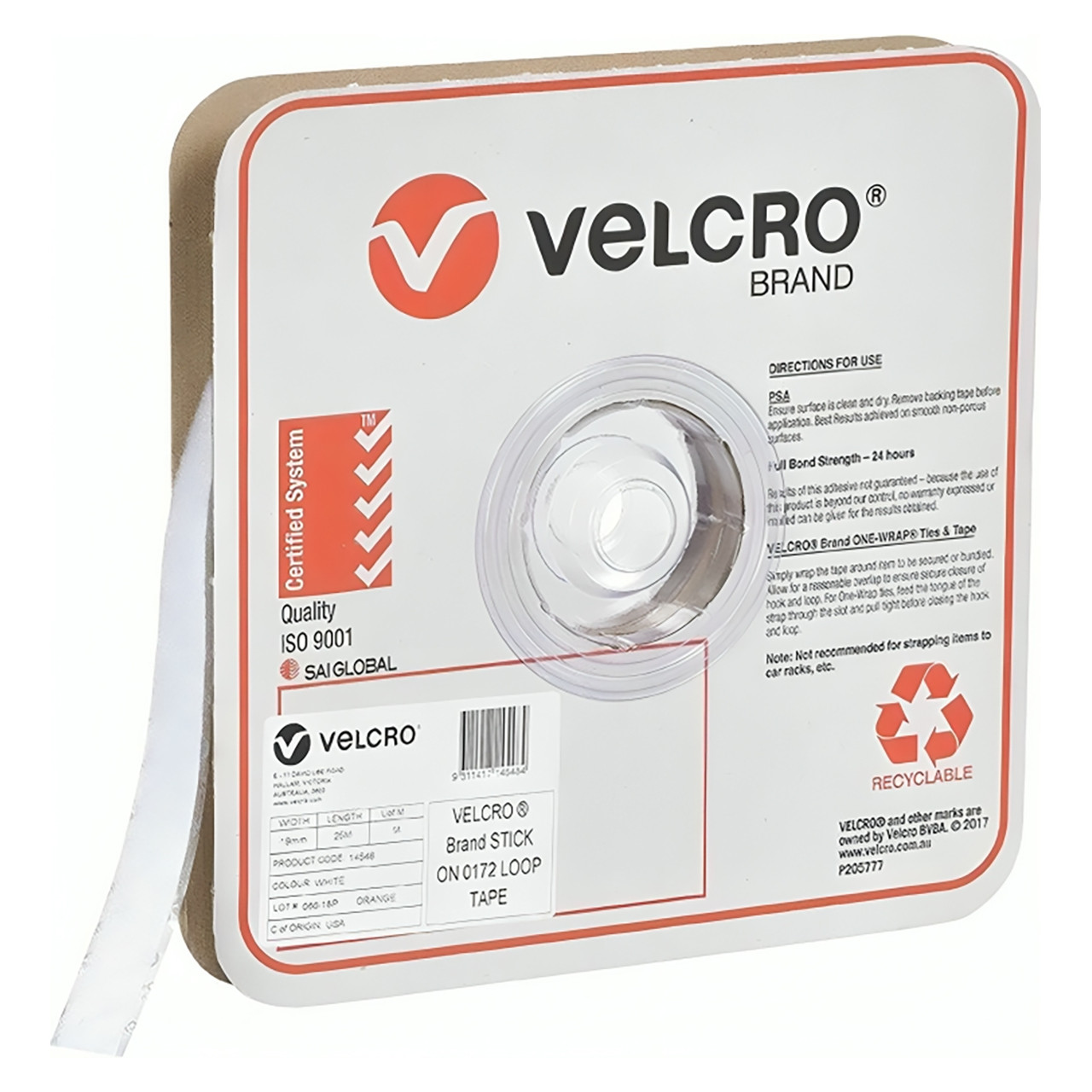 Velcro Loop Only Strip 19mm x 25m White | Mega Office Supplies