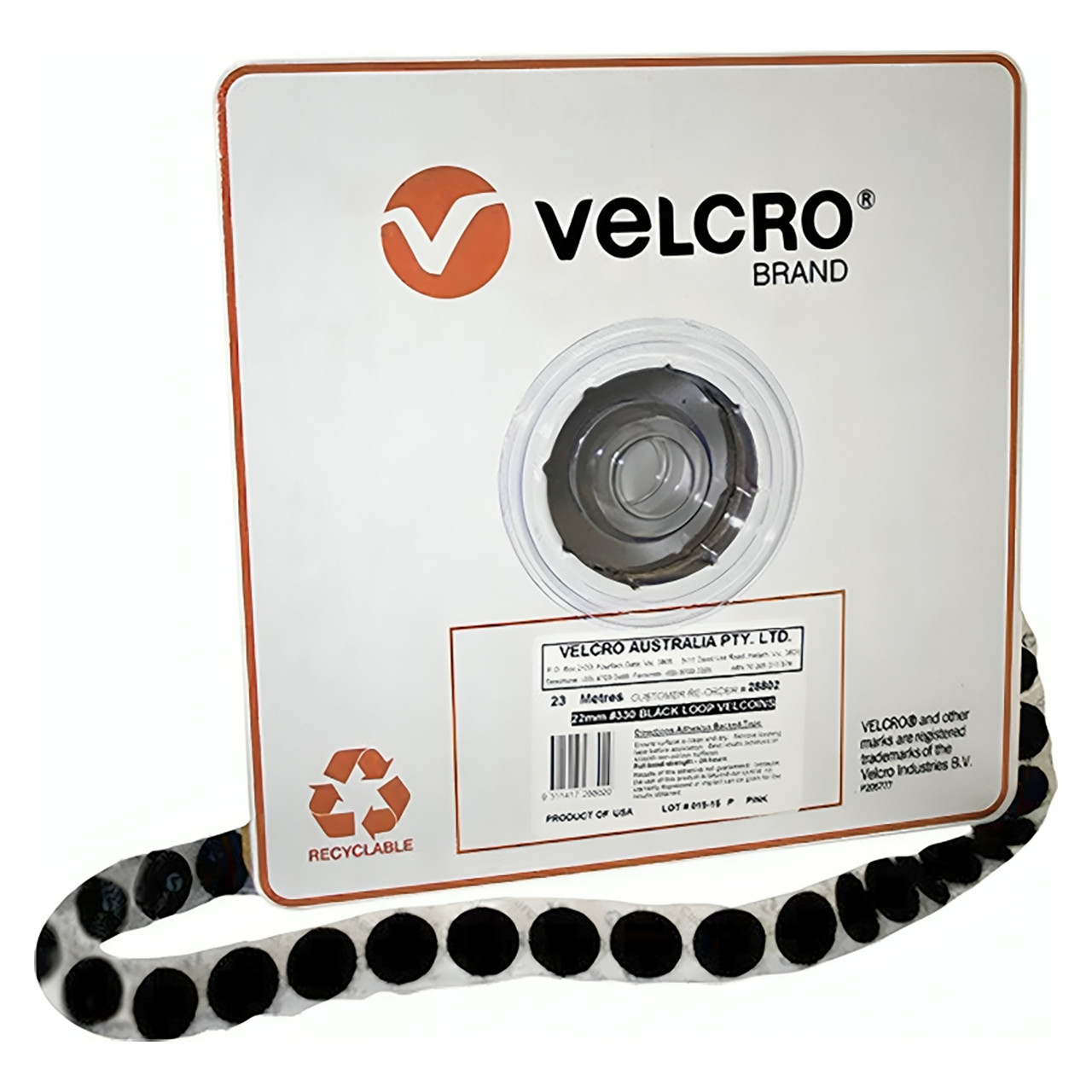 Velcro Brand Loop Only 22mm 900 Spots Black | Mega Office Supplies