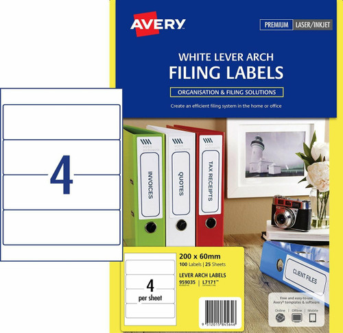 Avery L7171 White TrueBlock Lever Arch Labels - 4UP | Mega Office Supplies