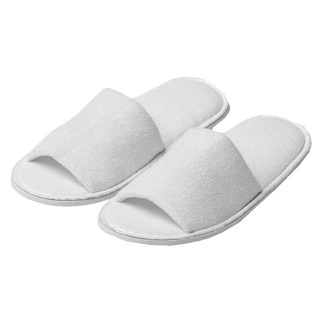 Compass Open Toe Terry Cotton Slippers Large White