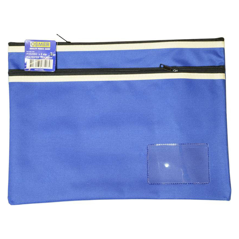 Osmer Polyester Case 2 Zip 35x26cm Blue Pk6 | Mega Office Supplies