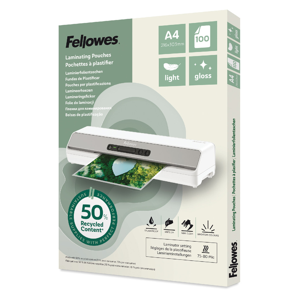 Fellowes Lami Pouch A4 Light RC Gloss Pk100 | Mega Office Supplies
