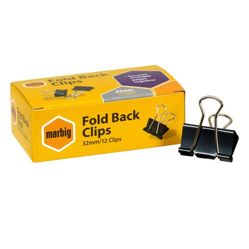 Marbig Fold Back Clips 32mm Black Box of 12