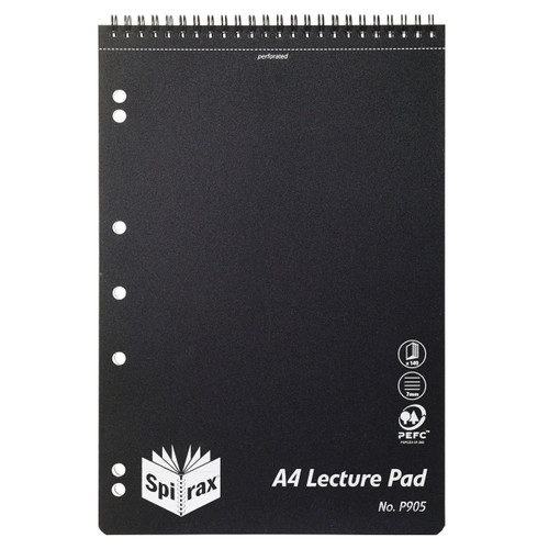 Spirax 4090000 Poly Lecture Pad A4 Top Open 140 Pages Black