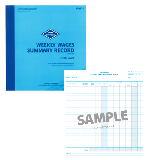 Zions WWH Weekly Wages Summary Record Book