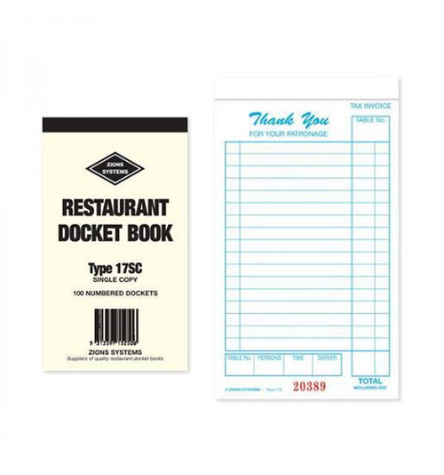 Zions 17SC Cafe Docket Book