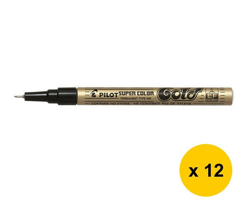 Pilot 606211 Super Color Gold Permanent Marker Extra Fine 1.0mm Box of 12