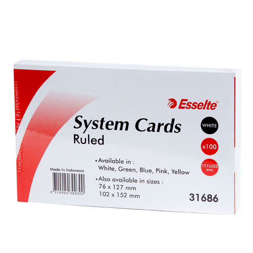 Esselte System Cards 8x5 Ruled White Pack 100