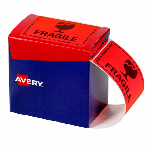 Avery 932603 Fragile Fluoro Red Labels - 750/Roll, 75x99.6mm | Mega ...