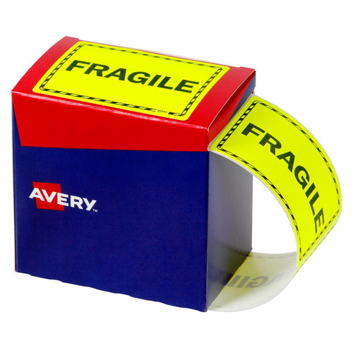 Avery 932602 Fragile Fluoro Yellow Labels - 750/Roll, 75x99.6mm | Mega ...