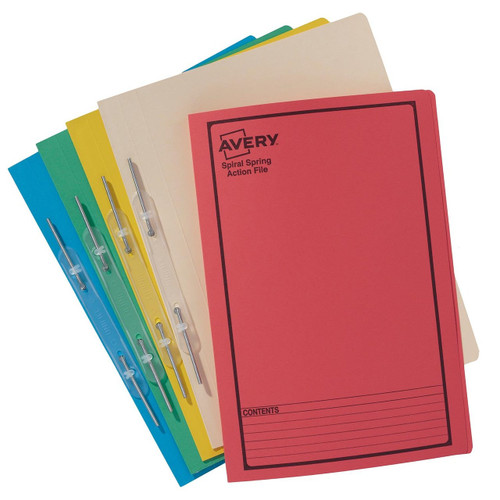 Avery Assorted Spiral Spring Action File Foolscap 5 Pack