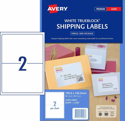 Avery 952008 L7168 Laser TrueBlock Shipping Labels - 25/Pack | Mega ...