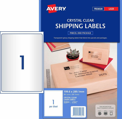 Avery Crystal Clear Shipping Labels L7567 - 25/Pack | Mega Office Supplies