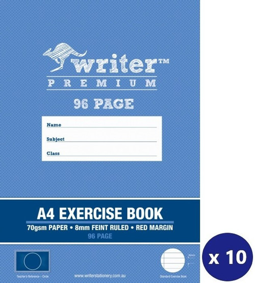 Writer Premium A4 Exercise Book 96pg 8mm Ruled Pack 10