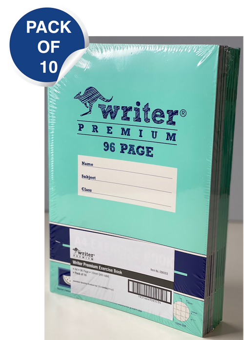 Writer Premium A4 Grid Book, 96pg, 10mm - Pack of 10 | Mega Office Supplies