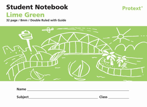 Protext Lime Green Student Notebook, 32pg, 8mm Double Ruled w/ Guide ...