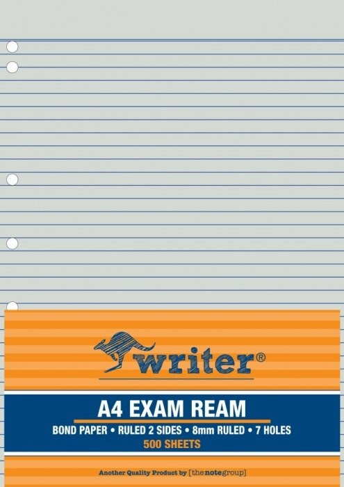 Writer A4 Exam Paper, 60 GSM, 8mm Ruled, 7 Holes Punched - Ream of 500 ...