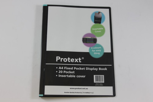 Protext NP9623 A4 Display Book, 20 Fixed Pocket Insert Cover, Black ...
