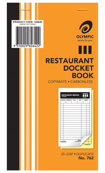 Olympic Restaurant Docket Book No.762 - Pack of 5 | Mega Office Supplies