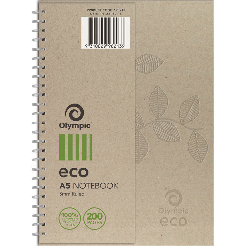 Eco Notebook A5 200P 8mm Double Wiro Pk5 | Mega Office Supplies