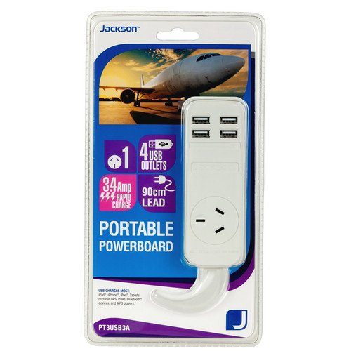 Jackson Fast Charge USB Portable Powerboard Wht | Mega Office Supplies