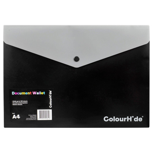 ColourHide Document Wallet A4 w/ Button Black Pk10 | Mega Office Supplies