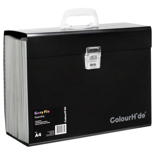 ColourHide Expanding Carry File 19 Pkt Black | Mega Office Supplies