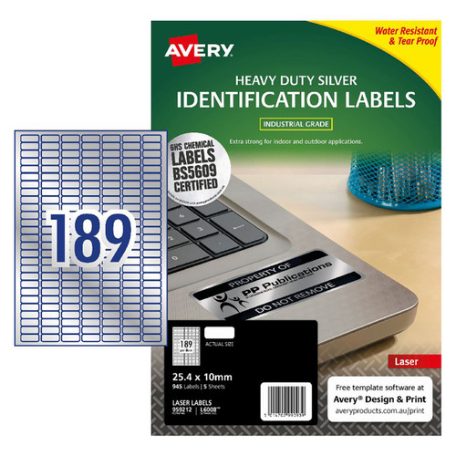 Avery L6008 Silver Heavy Duty Labels - 945/Pack | Mega Office Supplies
