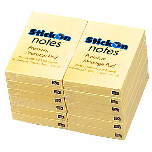Stick On Notes 100852306 Yellow 50mm X 76mm 12 Pads X 100 Sheets | Mega ...