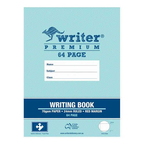 Writer Writing Book 64pg 24mm Solid Ruled + Margin