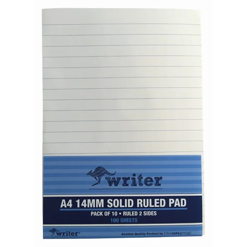 Writer A4 Writing Pad, Solid Ruled, 100 Sheets, 294x208mm - Pack of 10 ...