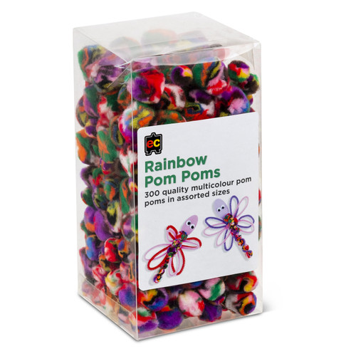 Rainbow Pom Poms Pack of 300 - Educational Colours | Mega Office Supplies