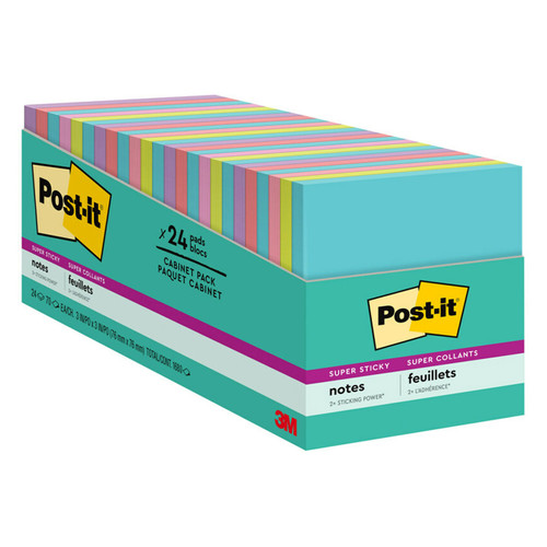 Post-it Super Sticky Notes, Miami Collection, 76x76mm, Pack of 24
