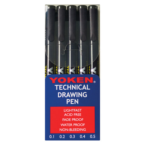 Yoken Technical Drawing Pen Assorted Pack of 5 | Mega Office Supplies