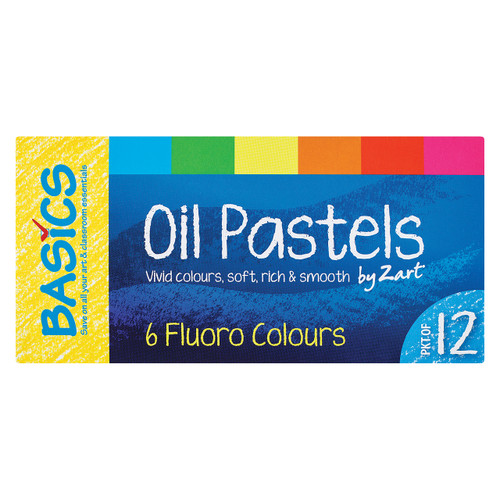Basics Large Fluoro Oil Pastels Pack of 12 | Mega Office Supplies