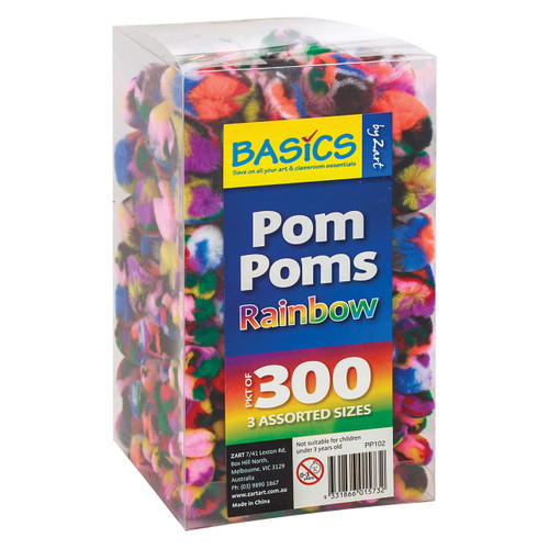Basics Pom Poms Rainbow Pack of 300 | Mega Office Supplies
