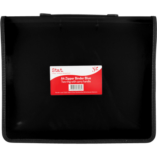 Stat. A4 2 Ring Binder with Zipper and Handle - Black | Mega Office ...