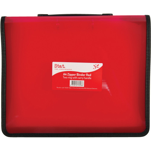 Stat. A4 2 Ring Binder with Zipper and Handle - Red | Mega Office Supplies